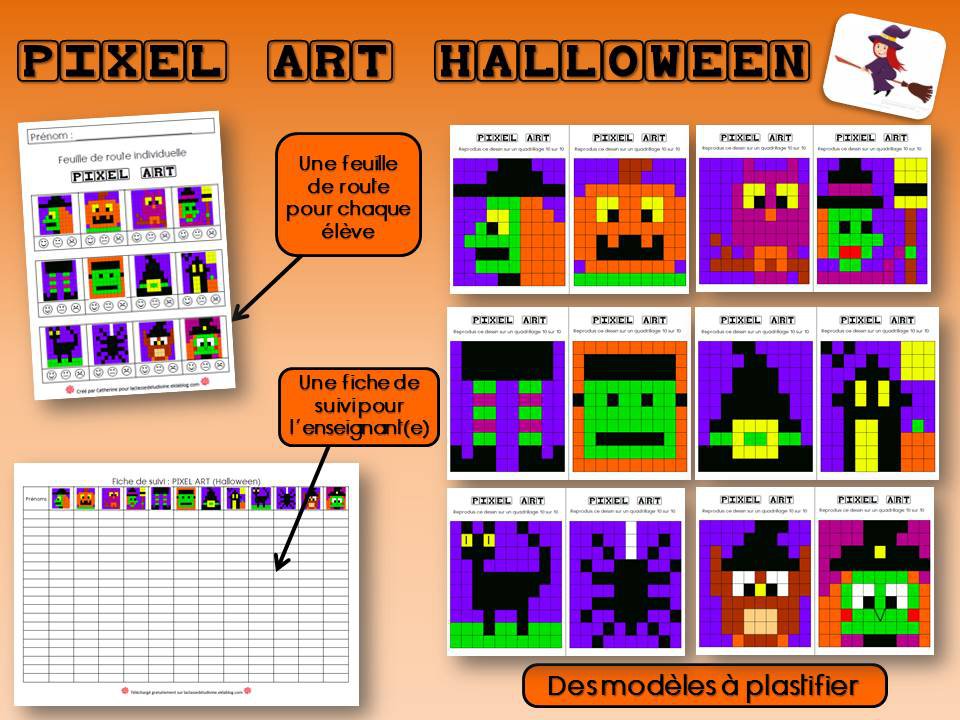 Pixel Art : Halloween par laclassedeludivine.eklablog.com - jenseigne.fr