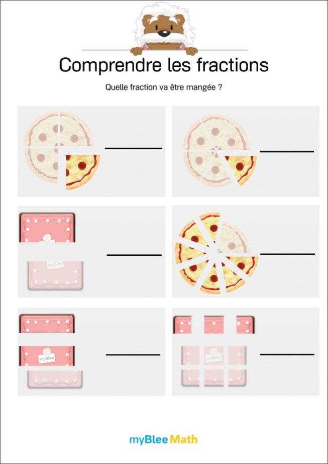 Comprendre les fractions 3 - Compléter la fraction en s'aidant du ...