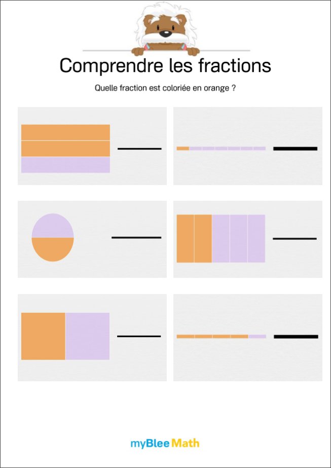 Comprendre les fractions 5 - Quelle fraction est coloriée en orange ...