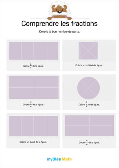 Comprendre les fractions 6 - Colorie le bon nombre de parts par myBlee ...
