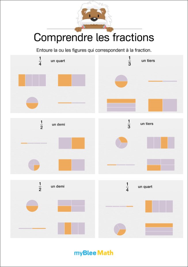 Comprendre les fractions 7 - Associer un dessin à une fraction par ...