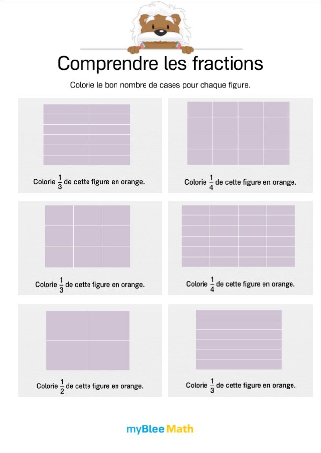 Comprendre les fractions 10 - Colorie le bon nombre de cases par myBlee ...