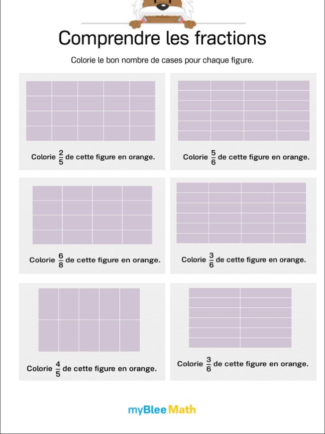Comprendre les fractions 11 - Colorie le bon nombre de cases par myBlee ...