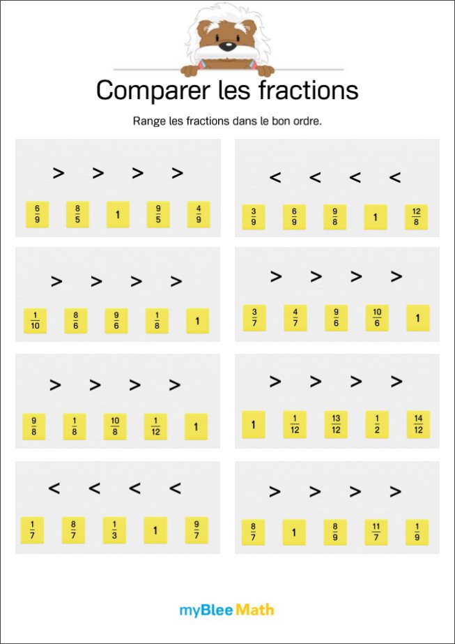 Comparer les fractions 6 - Ranger les fractions dans l'ordre (dé ...