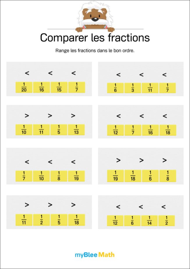 Comparer les fractions 5 - Ranger les fractions dans l'ordre (dé ...