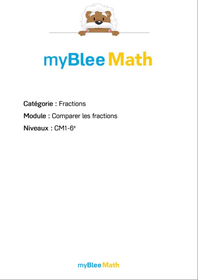 Fractions - Comparer les fractions -CM1-6e par myBlee Math - jenseigne.fr