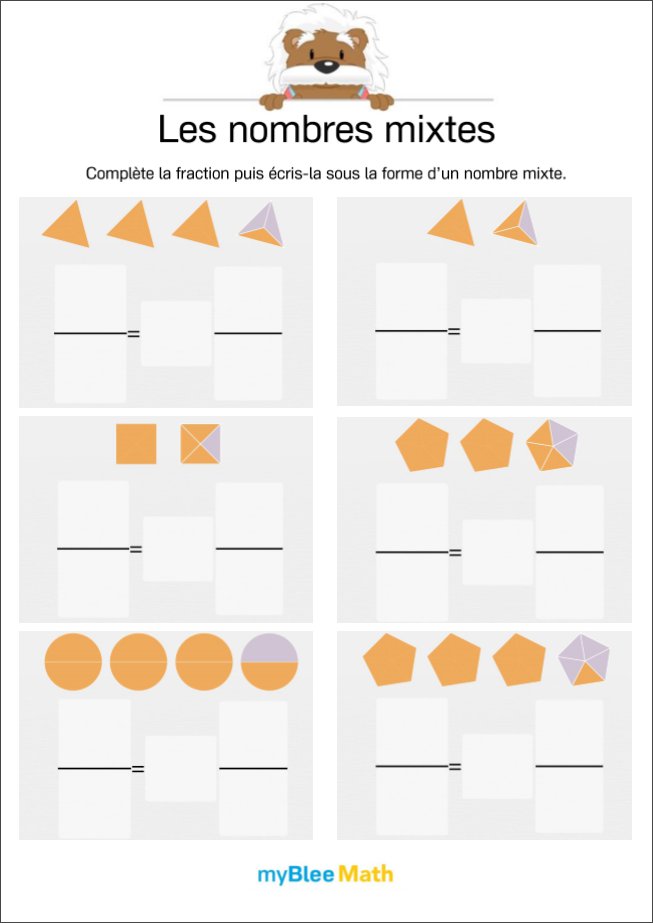 Les nombres mixtes 3 - Trouve la fraction impropre puis le nombre mixte ...