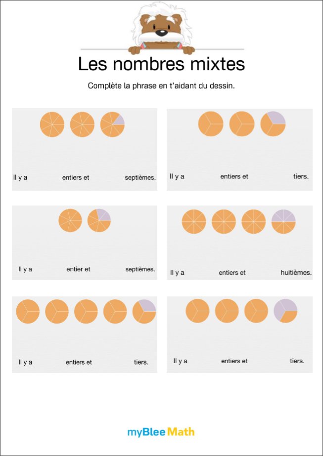 Les nombres mixtes 1 - Complète la phrase grâce au dessin par myBlee ...