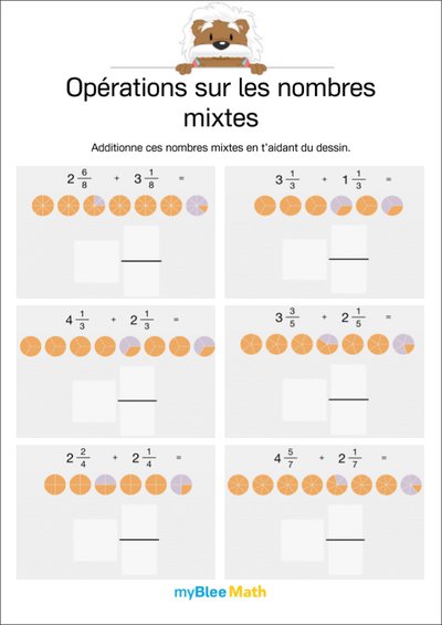 Opérations sur les nombres mixtes 1 - Compléter l'opération à l'aide d ...