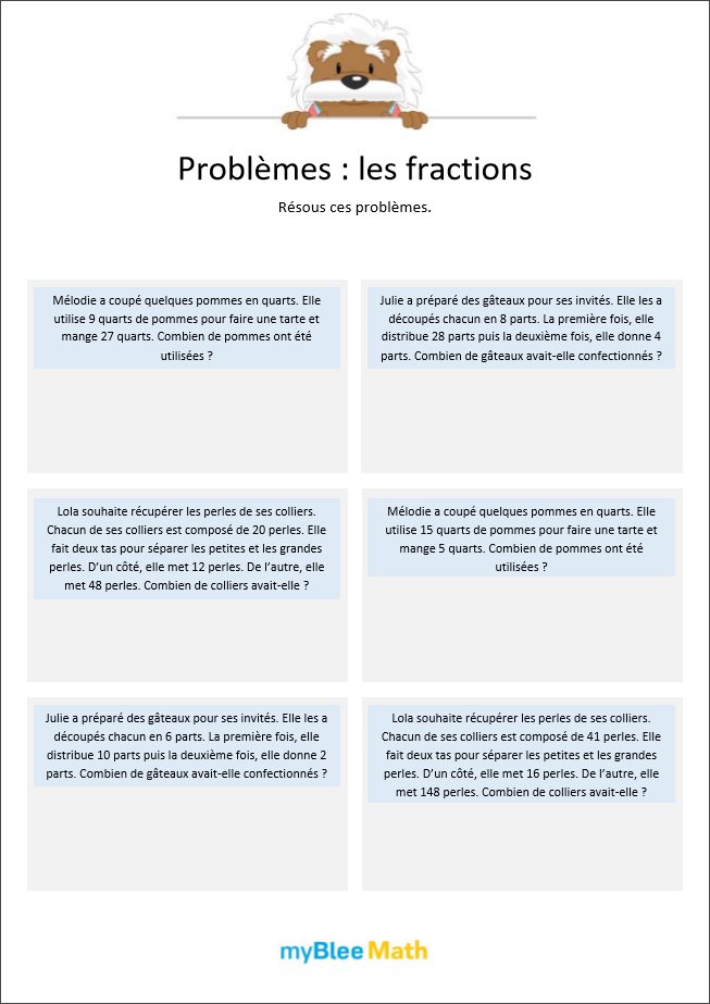 Les fractions 6 - Résolution de problèmes grâce aux fractions par ...