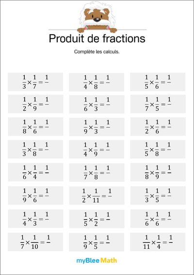 Produit de fractions 1 - Complète les dénominateurs par myBlee Math ...