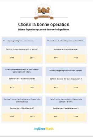Choisir la bonne opération 3 - Quelle opération résout le problème ? (x ...