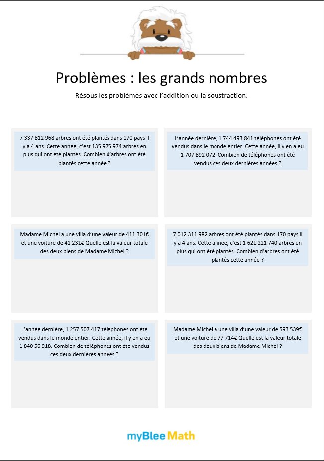 Les grands nombres 3 - Additions de grands nombres ; CM1-CM2 par myBlee ...