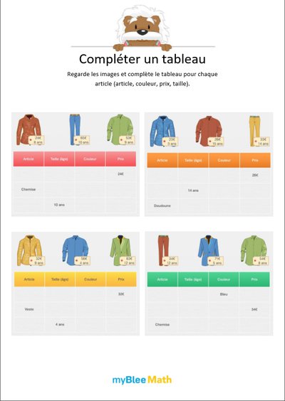 Compléter Un Tableau 4 Placer Les Informations Dans Un Tableau Ce2 Par Myblee Math Jenseignefr