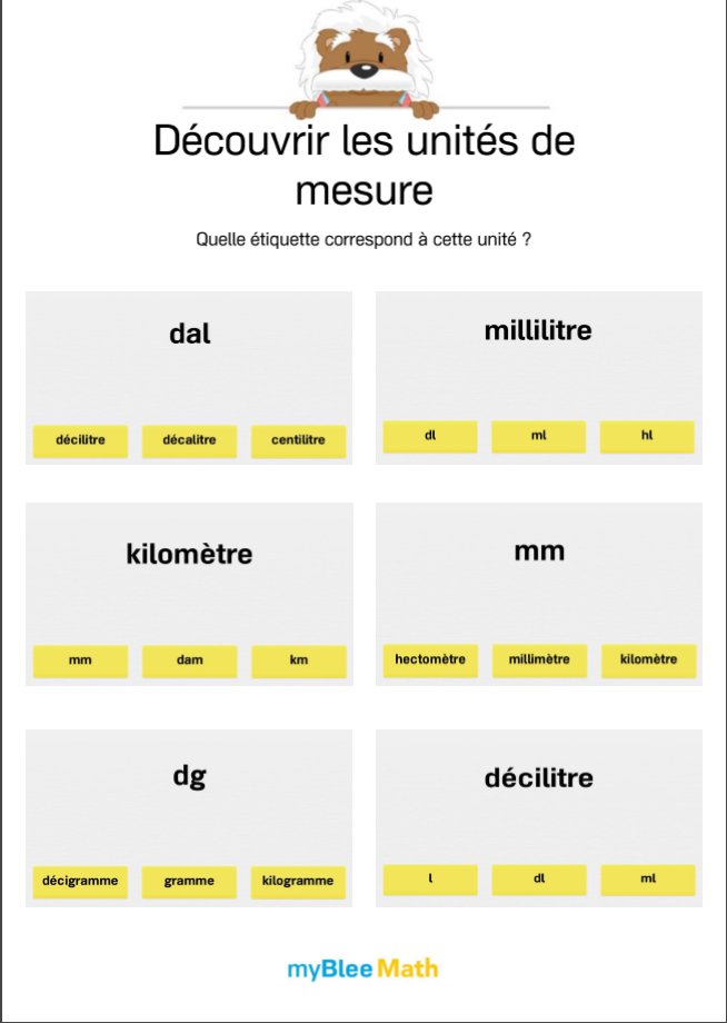 Découvrir les unités de mesure 4 -Correspondances entre unités et ...