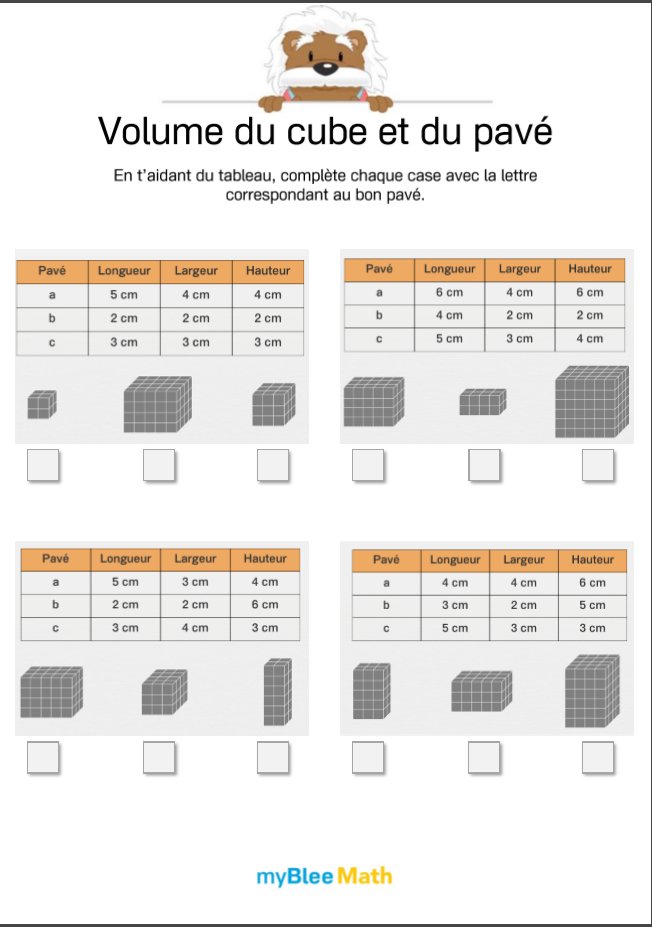 Volume du cube et du pavé 2 -Trouver la bonne figure grâce à des ...