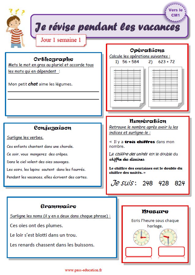Cahiers de vacances à imprimer gratuitement – Ce2 vers le Cm1 ( Semaine ...