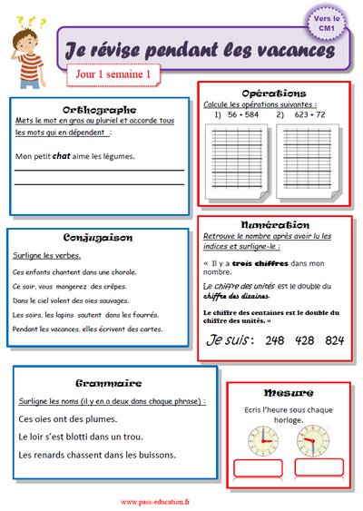 Cahiers de vacances à imprimer gratuitement – Ce2 vers le Cm1 ( Semaine ...