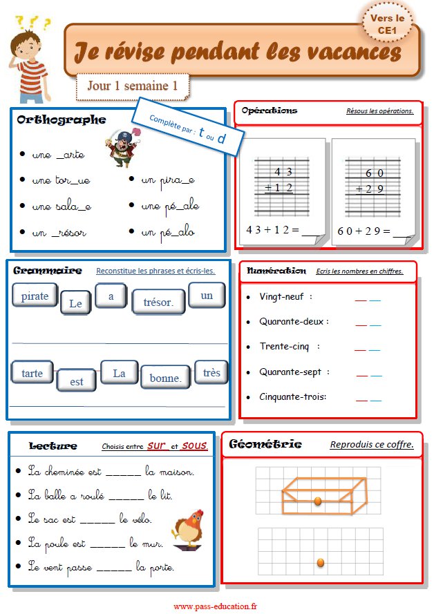 Cahiers de vacances à imprimer gratuitement - CP vers le Ce1 - Semaine 1 par Pass-Education.FR ...