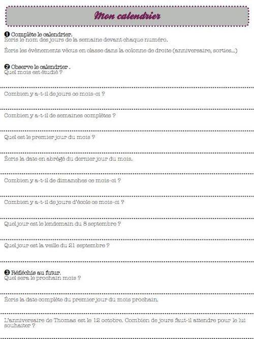 lire un calendrier - ce1 par La Classe de Bertaga - jenseigne.fr