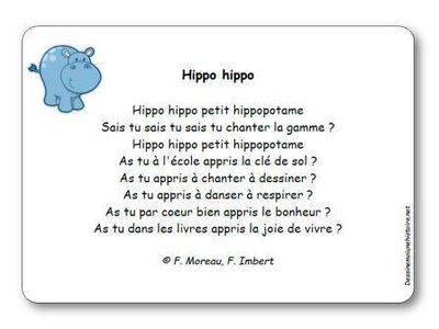 Comptine « Hippo hippo » extraite de l’album des ZiM’s « Animaux et ...