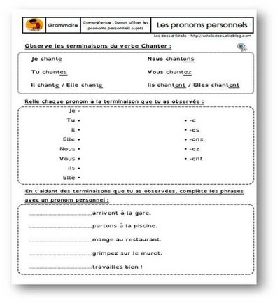Pronoms personnels par Les docs d'Estelle - jenseigne.fr
