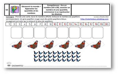 GS - Jeu de numération - Papillons - De 1 à 20 par Les docs d'Estelle ...