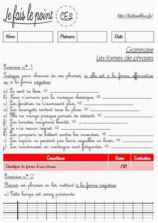 CE2-Grammaire-Les évaluations par La classe bleue - jenseigne.fr