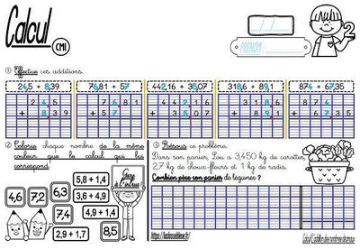 CM-Calcul-L’addition des nombres décimaux par La classe bleue ...