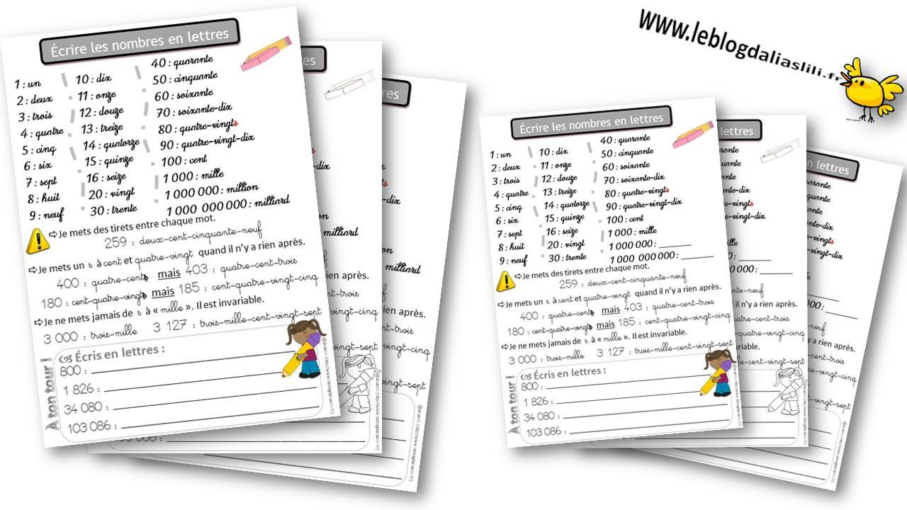 écrire les nombres en lettres par Le blog d'Aliaslili - jenseigne.fr