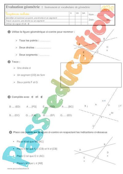 Instrument et le vocabulaire de géométrie au Cm1 – Évaluation – Cycle 3 ...