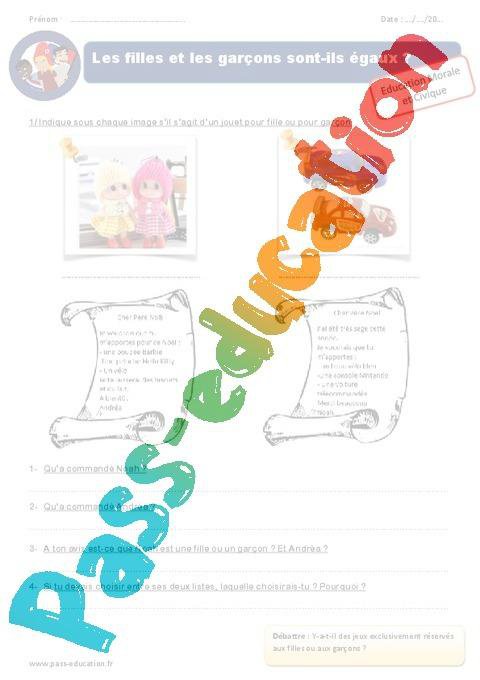 Filles et garçons – Ce1 – Ce2 – EMC – Fiche de préparation – Séquence ...