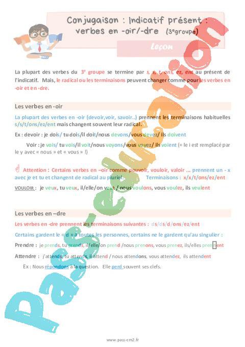 Indicatif présent: verbes en -oir/-dre (3e groupe) – Leçon de ...