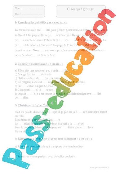 C ou qu – g ou gu – Cm2 – Sons difficiles – Exercices corrigés ...