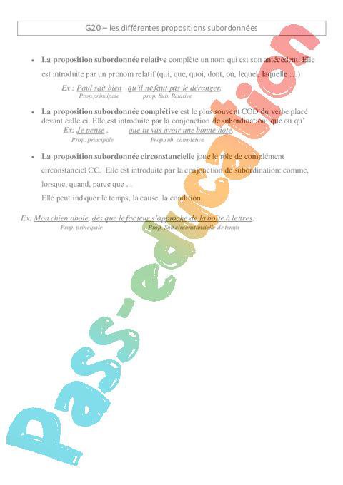 Propositions subordonnées – Leçon – Cm2 – Grammaire – Cycle 3 – PDF à ...