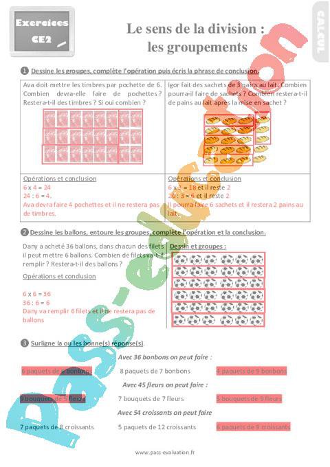 Le sens de la division : les groupements au Ce2 – Evaluation et bilan ...