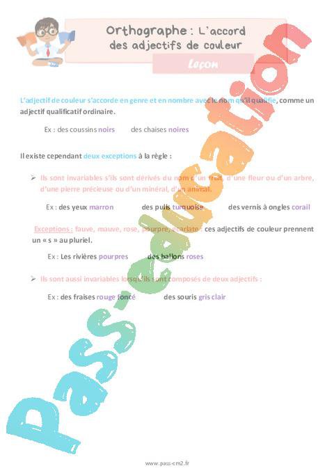 L’accord des adjectifs de couleur – Leçon d’orthographe pour le cm2 ...
