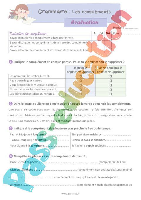 Les compléments de phrase et les compléments de verbe – Évaluation ...