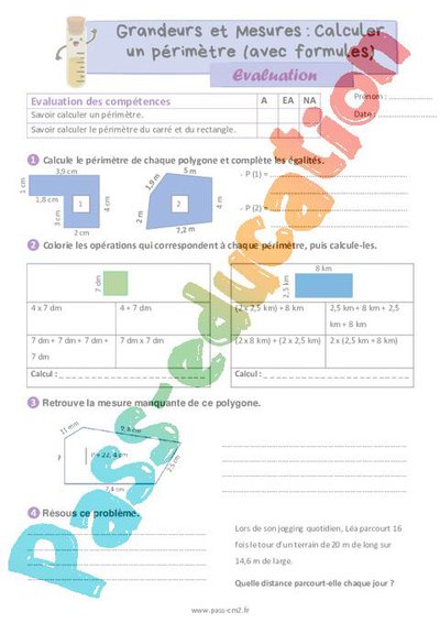 Calculer un périmètre (avec formules) – Évaluation de grandeurs et mesures pour le cm2 – Cycle 3 ...