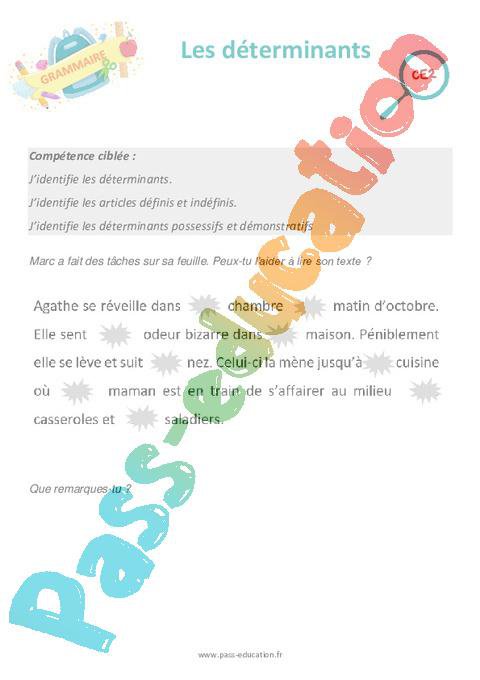 Les déterminants – Ce2 – Séance découverte à manipuler – Cycle 2 – PDF ...
