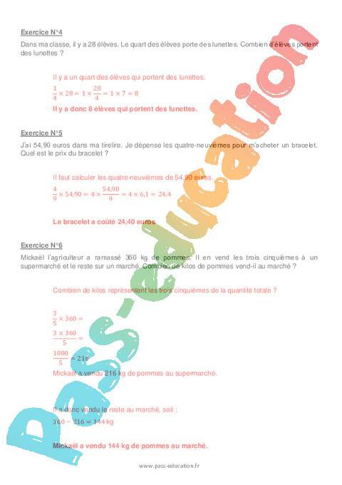 Multiplier une fraction par un nombre – 6ème – Evaluation, bilan ...