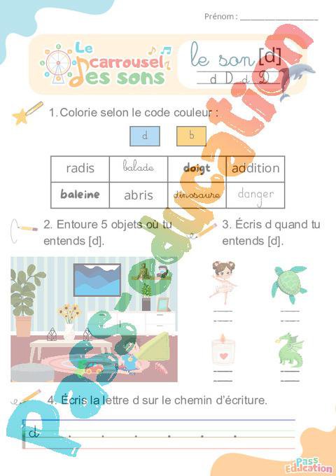 Le son [d] – GS – CP – CE1 – Phonologie – Lecture – Le carrousel des sons par Pass-education.fr ...