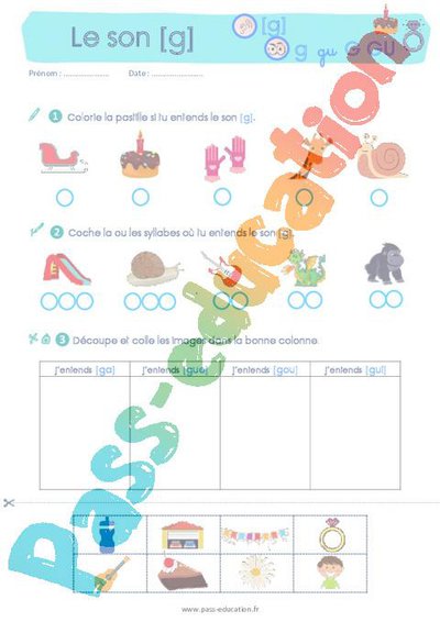 Le son [g] – Etude du code / les sons – Cycle 2 – CP – CE1 – PDF à ...