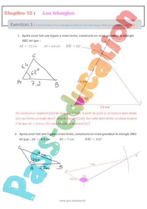 Construction d’un triangle quand on connait deux côtés et un angle – 5ème – Séquence complète ...