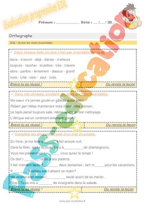 Ecrire les mots invariables au CM2 – Evaluation progressive – Cycle 3 ...