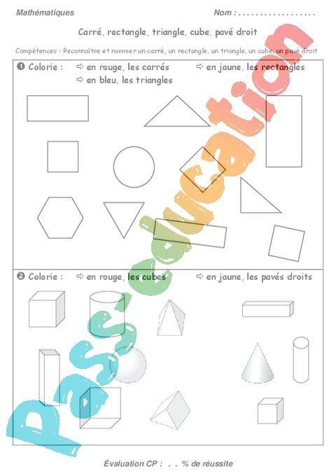 Carré, rectangle, triangle et cube, pavé – Cp – Evaluation – PDF à ...
