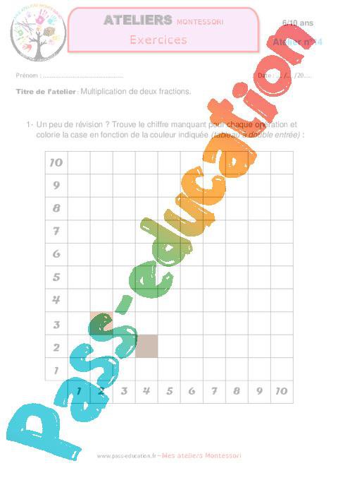 La multiplication de deux fractions – Algèbre – Montessori – Atelier 14 ...
