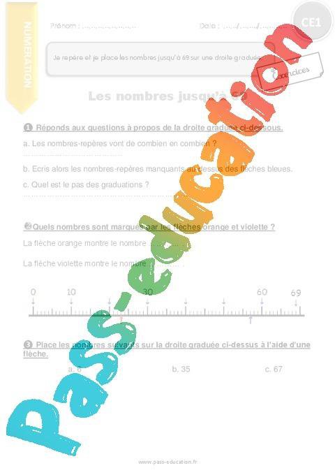 Je repère et je place les nombres jusqu’à 69 sur une droite graduée ...