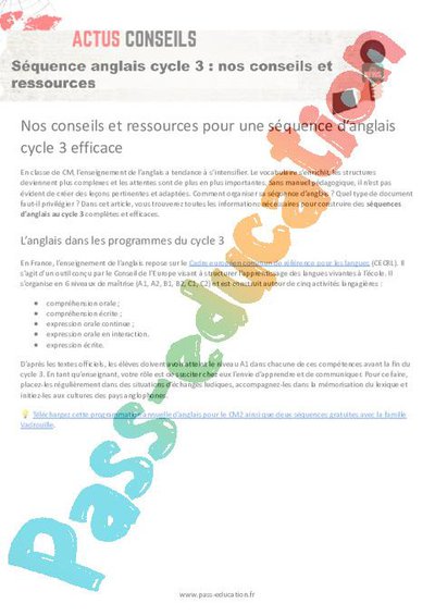 Séquence anglais cycle 3 : nos conseils et ressources par Pass ...
