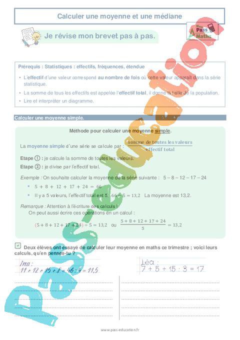 Calculer une moyenne et une médiane – 3ème – Brevet des collèges avec ...